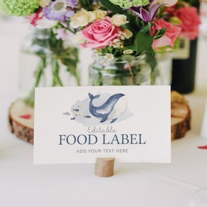 Editable Whale Birthday Food Label, Ocean Party Folded Card, Under the ...