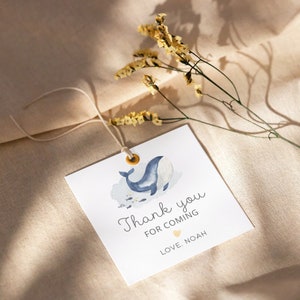 Editable Whale Birthday Favor Tags, Ocean Party Thank You Notes, Under ...