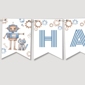 Editable Robot Birthday Banner, Robot Happy Birthday Bunting Banner ...