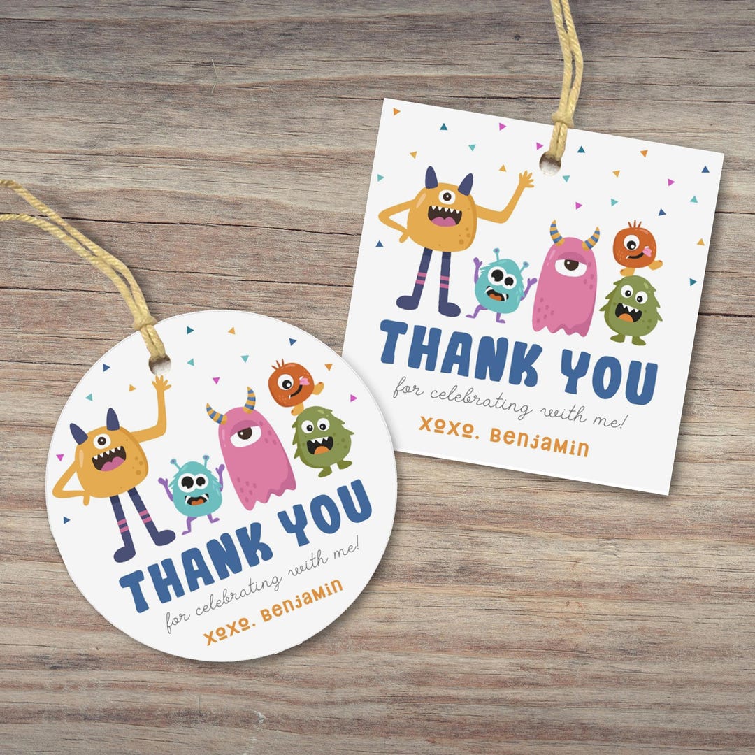 Monster Birthday Favor Tags, Monster Party Thank You Notes, Monster ...