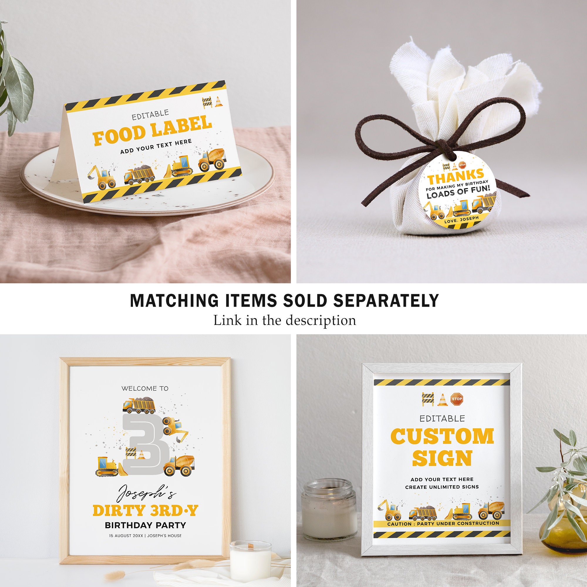 Editable Dirty 3rdy Birthday Thank You Card, Construction Party Thank ...