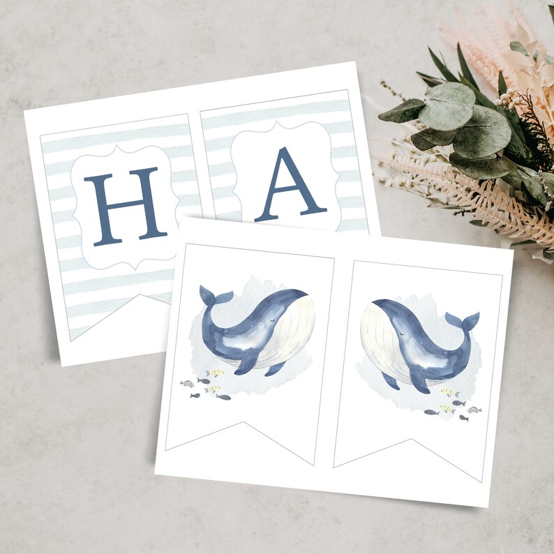 Editable Whale Happy Birthday Banner, Ocean Party Bunting Banner, Under ...