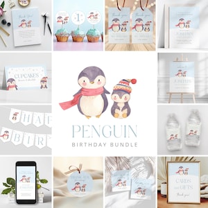 Editable Penguin Birthday Bundle, Christmas Party Collection, Winter ...