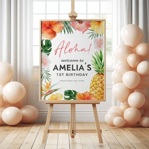 Tropical Summer Birthday Welcome Sign, Hawaiian Party Welcome Board ...