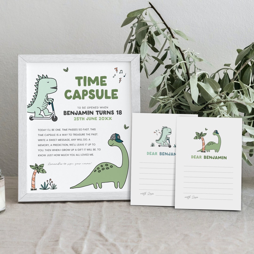 Editable Dinosaur Time Capsule Sign, Dinosaur Message Cards, Dinosaur ...