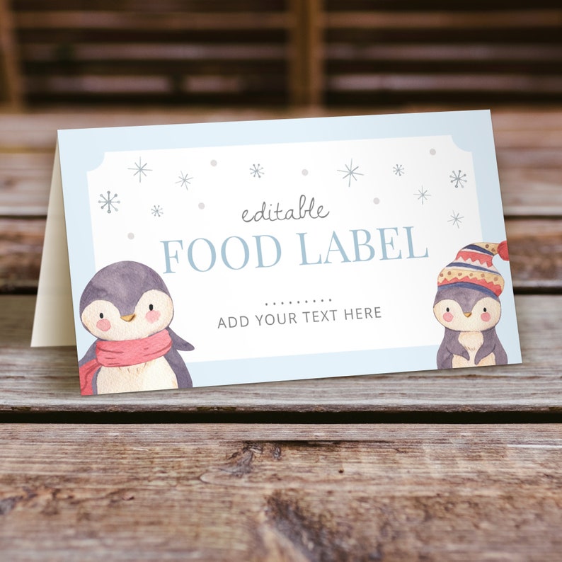 Editable Penguin Food Label Christmas Folded Card Winter - Etsy