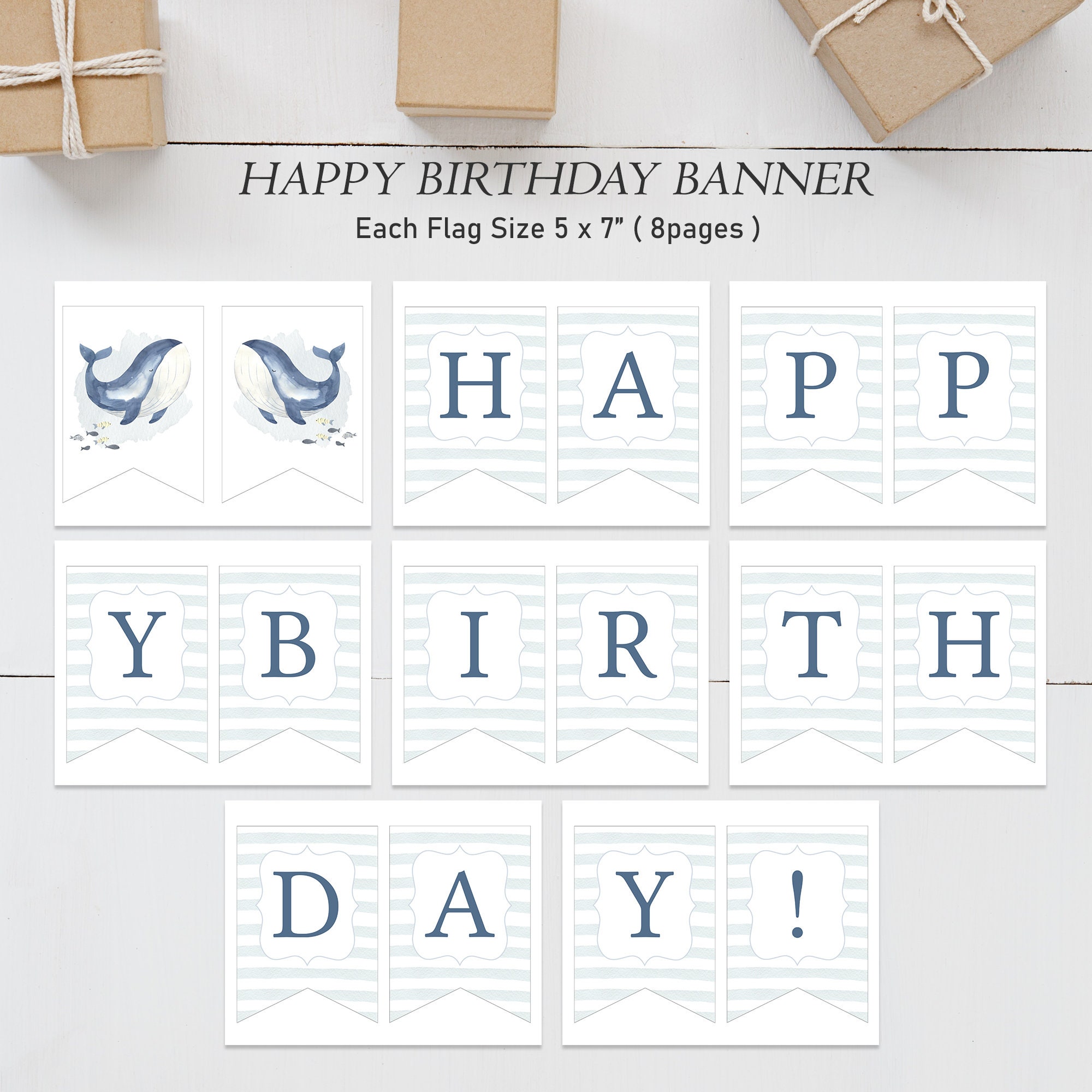 Editable Whale Happy Birthday Banner, Ocean Party Bunting Banner, Under ...