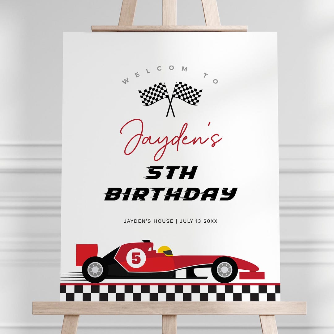 Race Car Birthday Welcome Sign, Racing Car Party Welcome Board, Boy ...