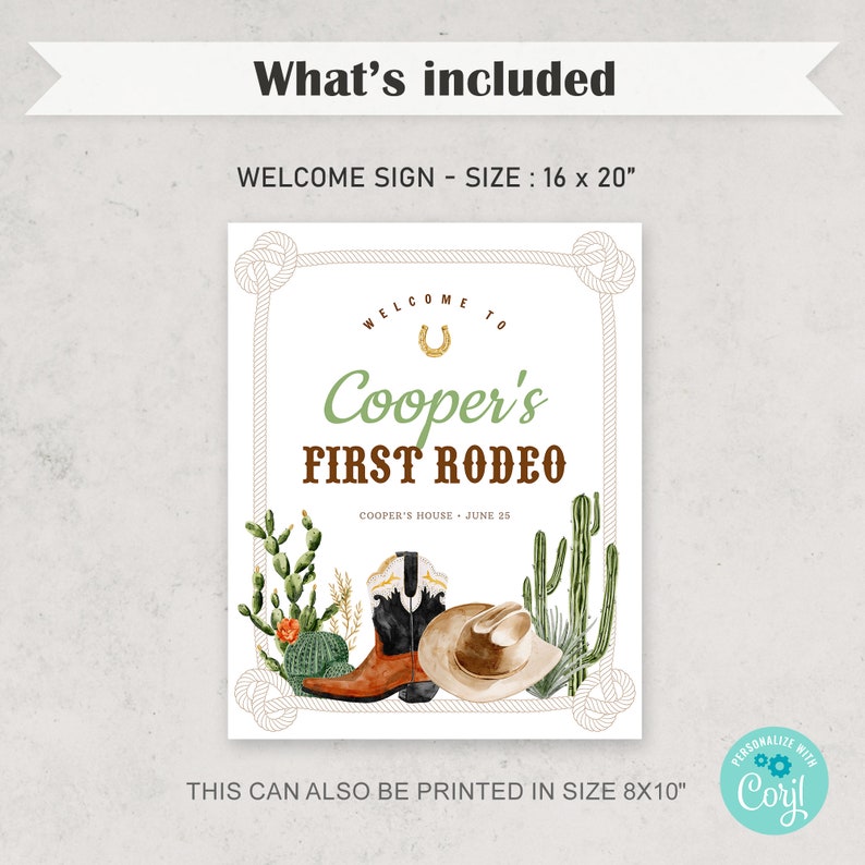 Editable My First Rodeo Birthday Welcome Sign, Cowboy Party Welcome ...