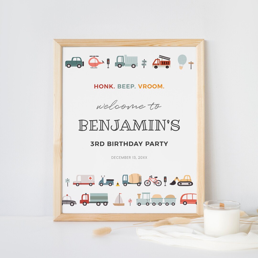 Editable Transportation Birthday Welcome Sign Modern - Etsy