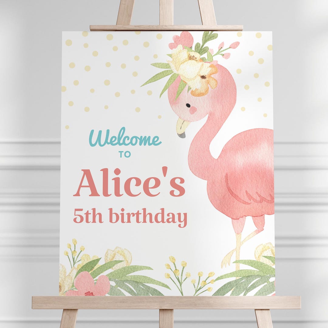 Flamingo Birthday Welcome Sign, Summer Party Welcome Poster, Girl ...