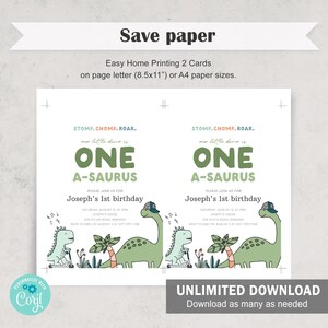 One-a-saurus Birthday Invitation, Dinosaur First Birthday Invite, Boy ...