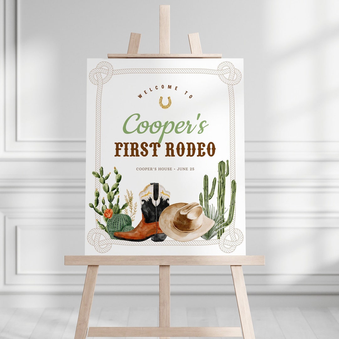 Editable My First Rodeo Birthday Welcome Sign, Cowboy Party Welcome ...