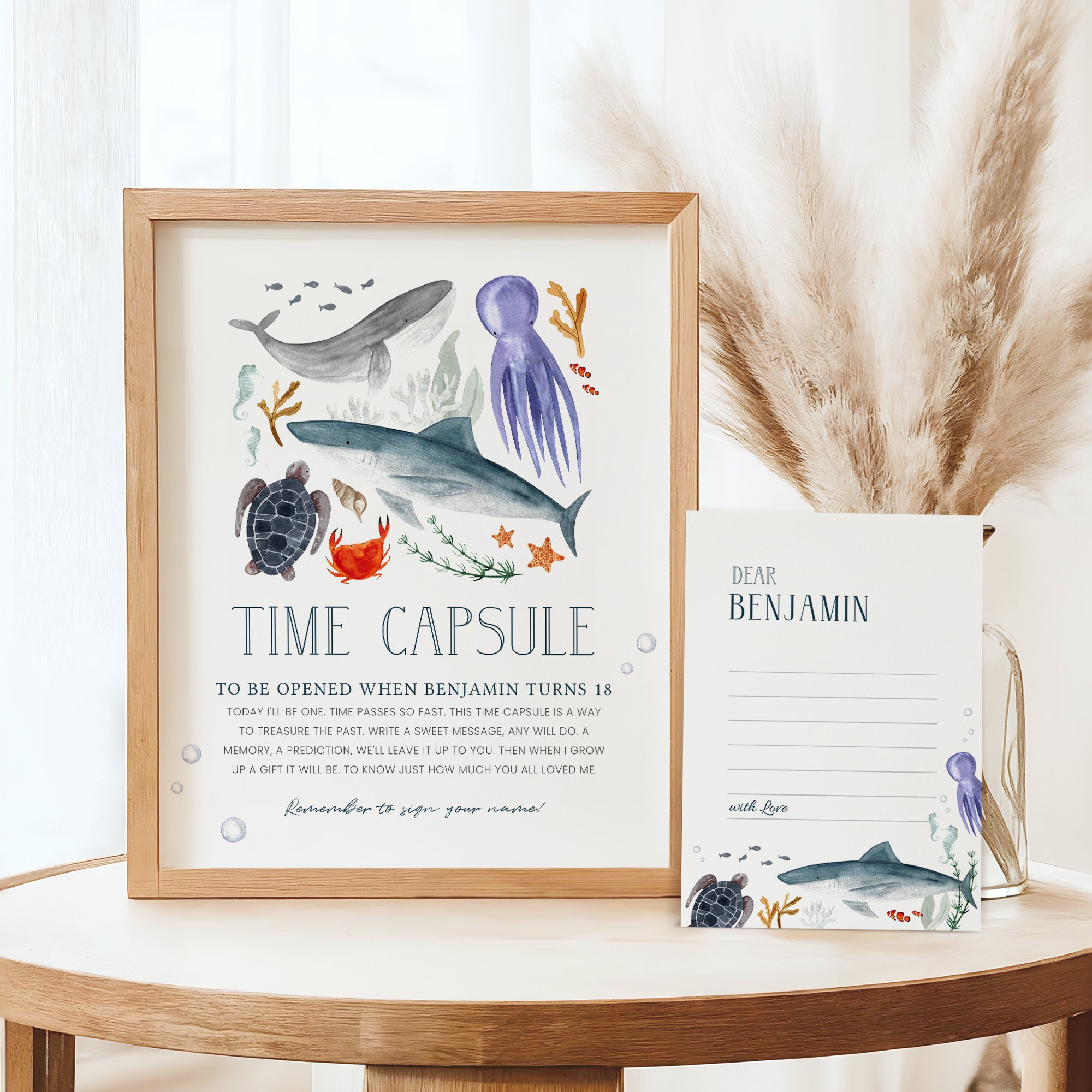 Editable Under the Sea Time Capsule Sign, Ocean Animals Message Cards ...