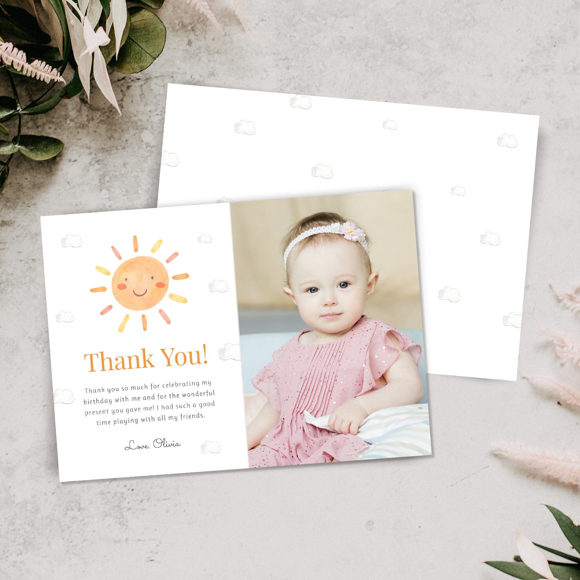 Editable Sunshine Thank You Card With Photo, First Trip Around the Sun ...
