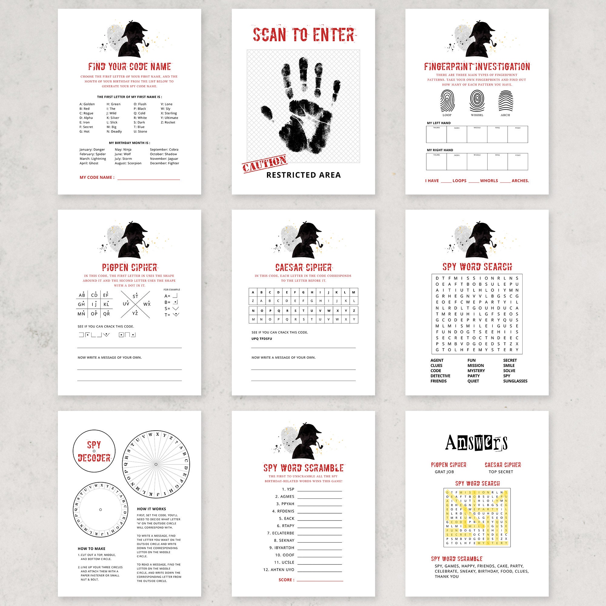 Printable Spy Party Activities, Secret Agent Birthday Games, Detective ...