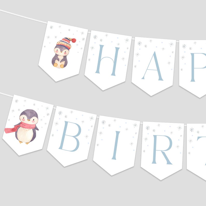 Banderín de feliz cumpleaños de pingüino editable, banderín de fiesta ...