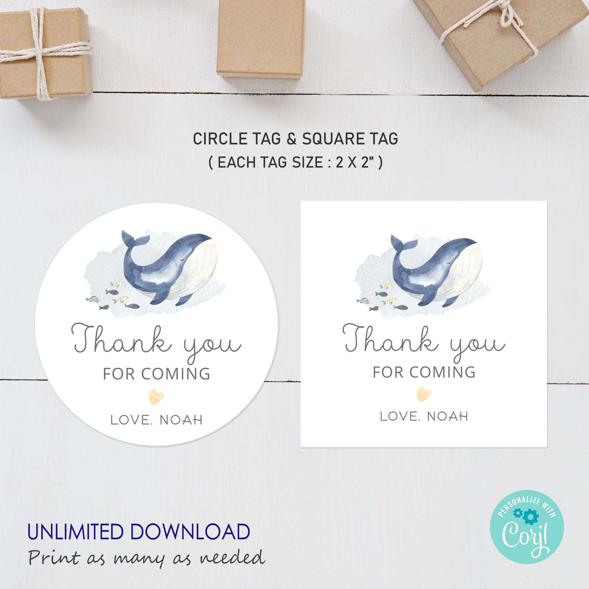 Editable Whale Birthday Favor Tags Ocean Party Thank You - Etsy Canada