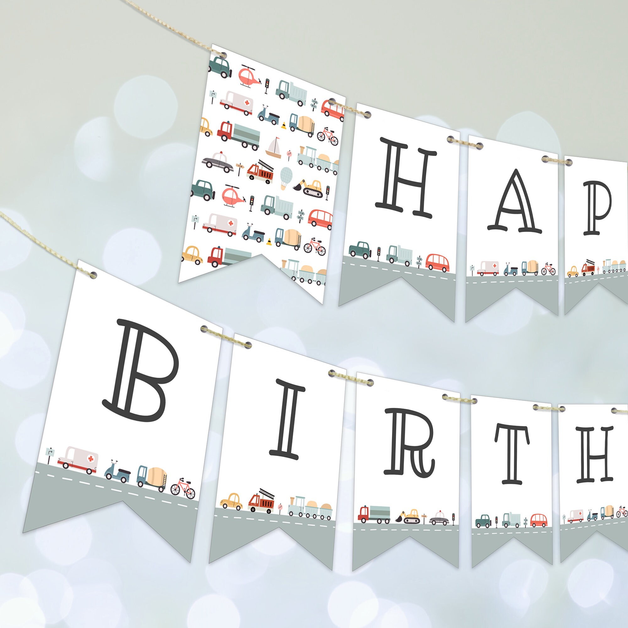 Editable Transportation Happy Birthday Banner, Transportation Bunting ...