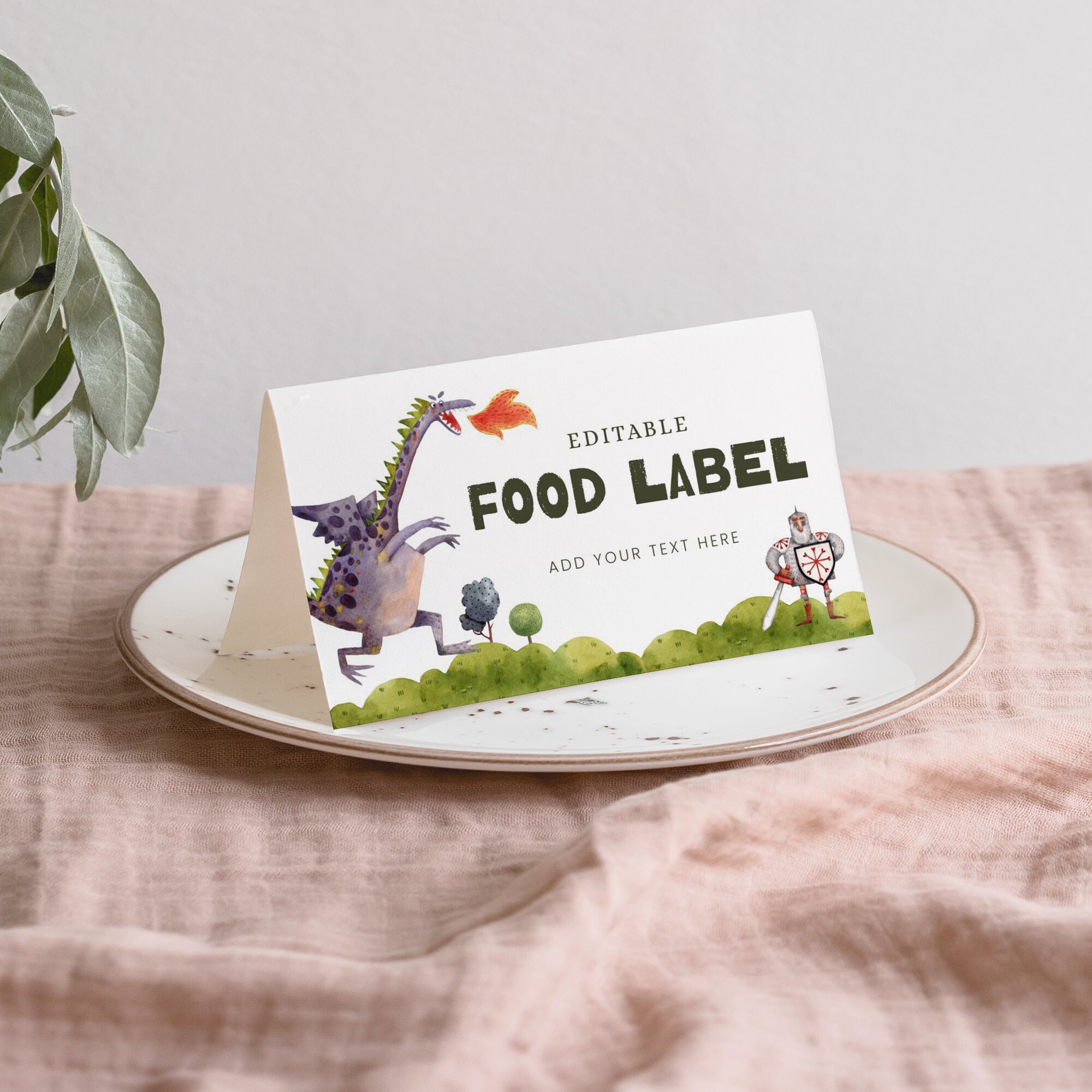 Editable Dragon Birthday Food Label, Knight Party Folded Card, Boy ...