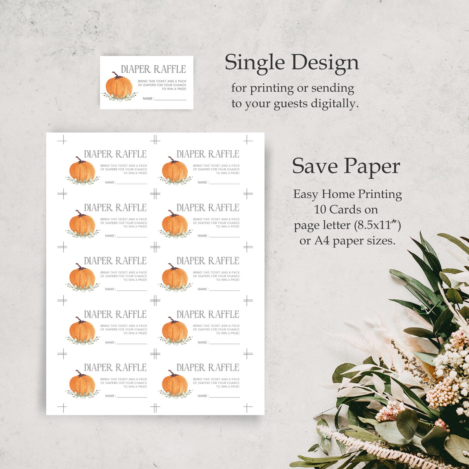 Pumpkin Baby Shower Diaper Raffle Sign & Matching Ticket - Etsy