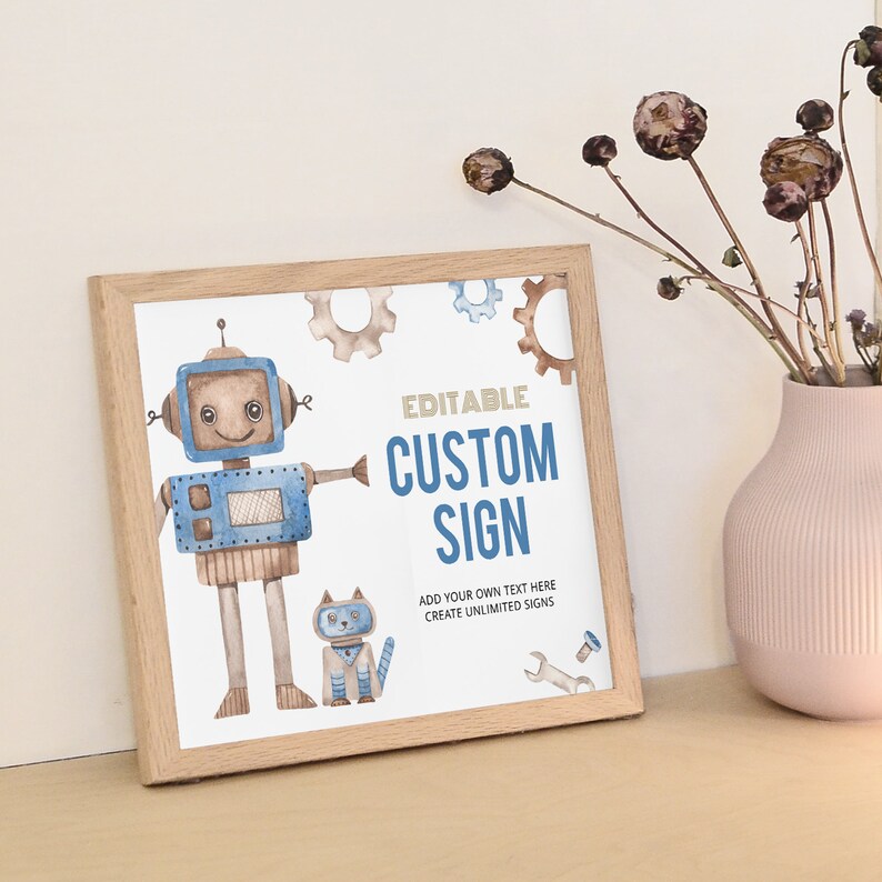 Editable Robot Birthday Custom Sign, Robot Party Table Sign, Kids ...
