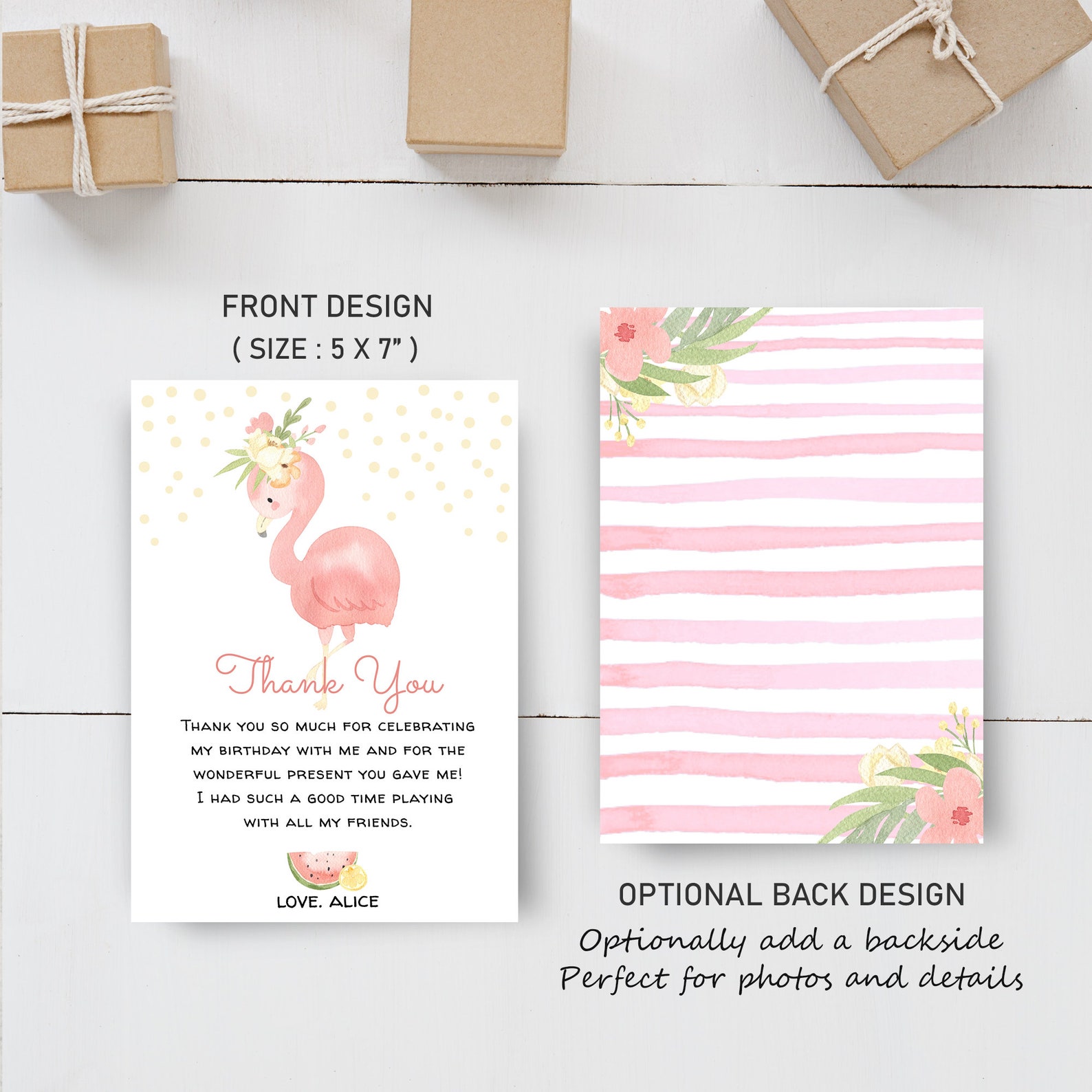 Editable Flamingo Birthday Thank You Card Flamingo Thank You - Etsy