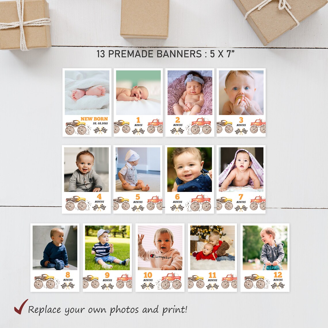 Editable Monster Truck Monthly Photo Banner Truck Party - Etsy