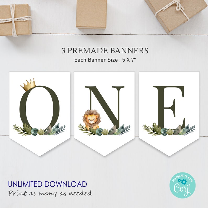 Editable Lion ONE High Chair Banner Lion Bunting Banner Wild - Etsy