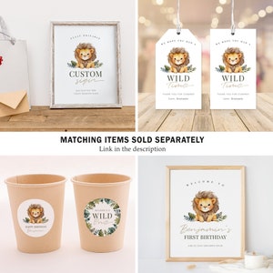 Editable Lion Birthday Welcome Sign, Minimalist Wild One Welcome Board ...
