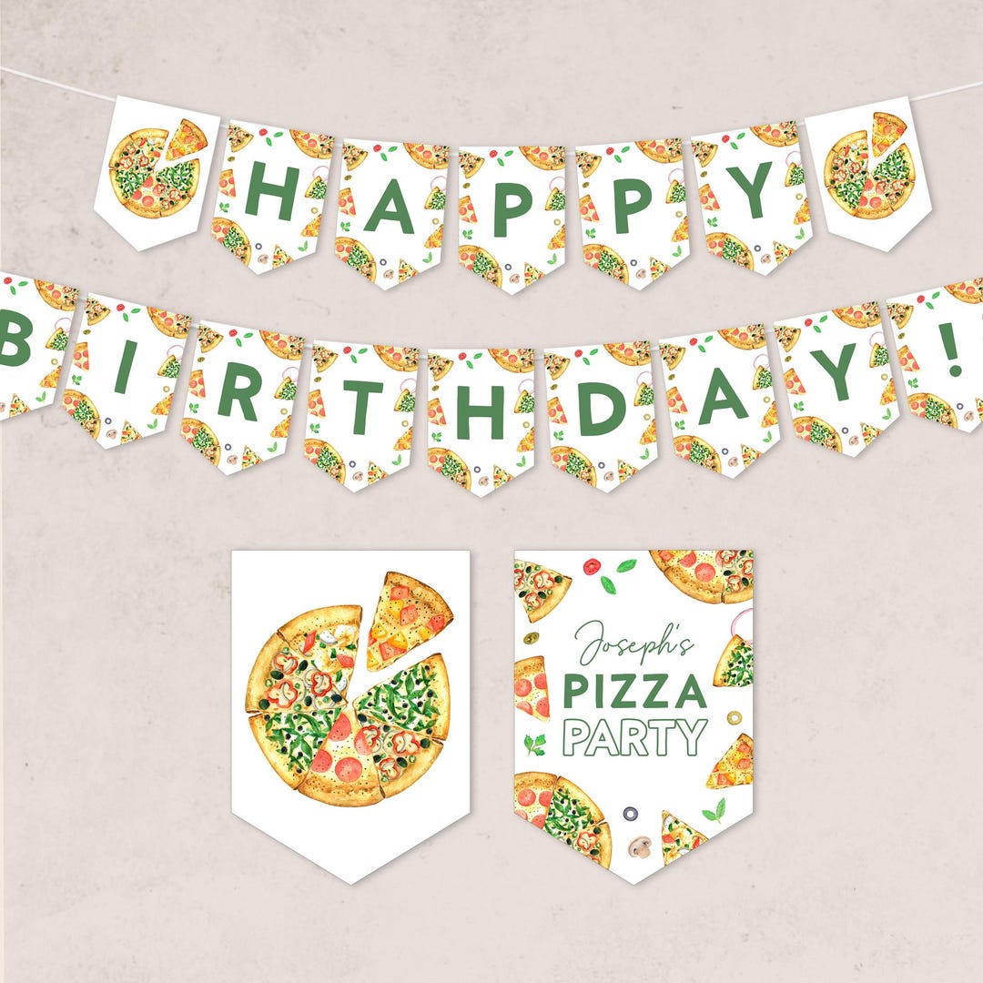 Pizza Party Happy Birthday Banner, Pizza Making Birthday Bunting Banner ...