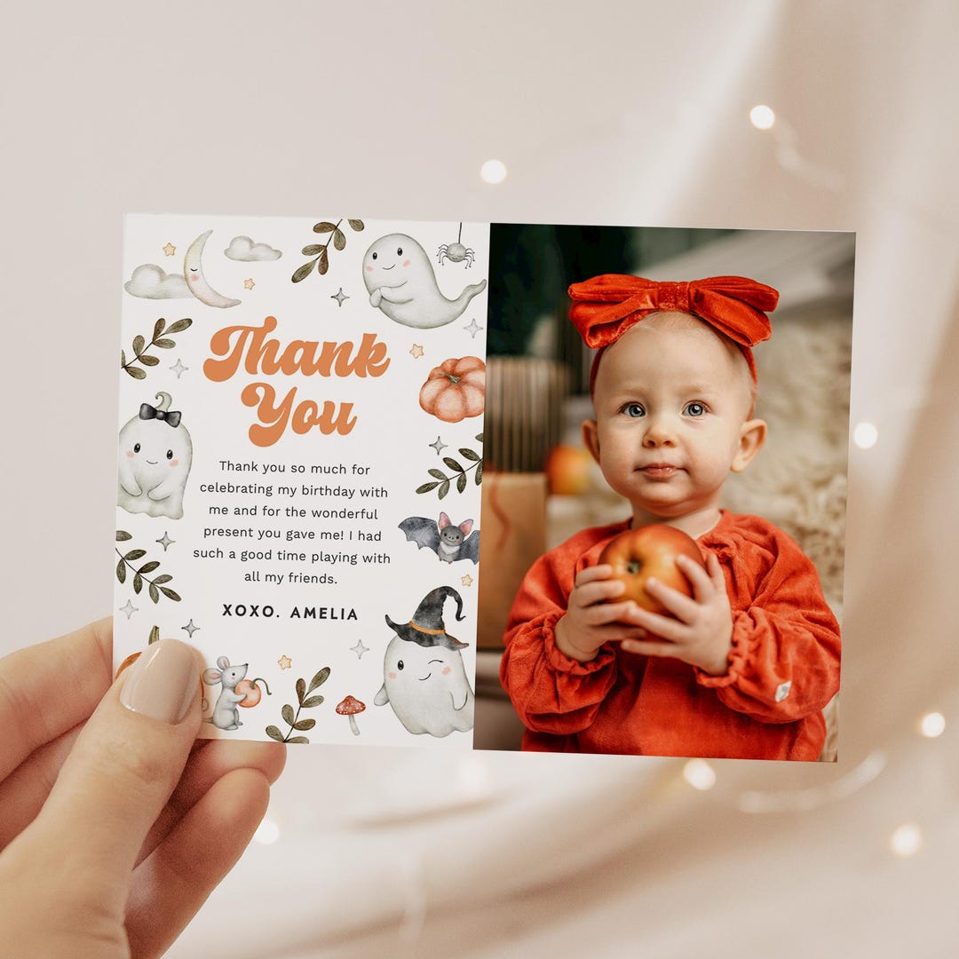 Cute Halloween Thank You Card, Spooky Party Photo Thank You Note, Fall ...