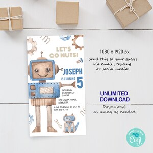 Editable Robot Birthday E-invitation, Robot Digital Invitation for ...