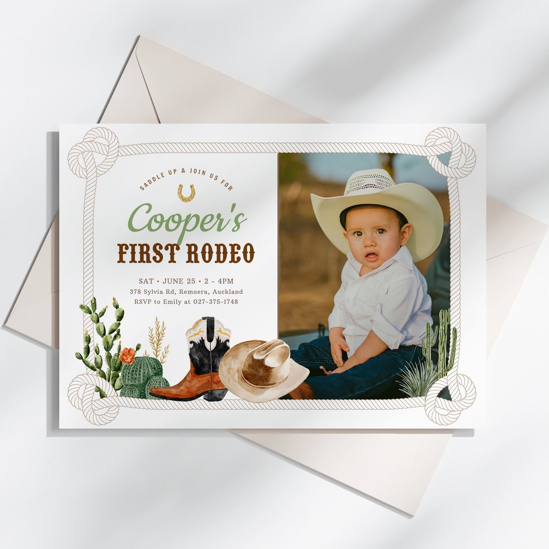 Editable My First Rodeo Birthday Photo Invitation, Wild West Party ...