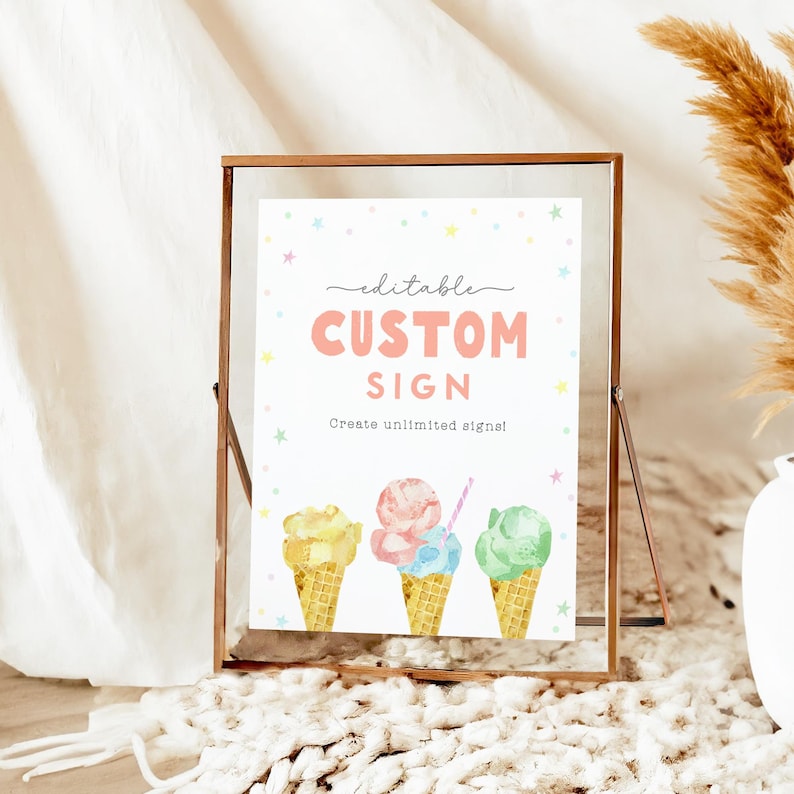 Editable Ice Cream Birthday Custom Sign, Ice Cream Station Table Sign ...