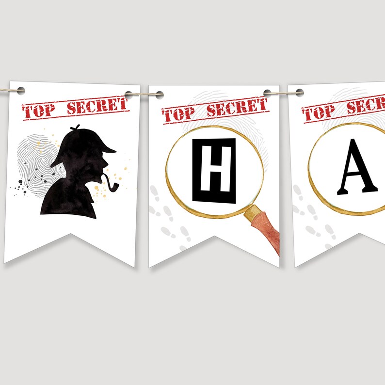 Editable Spy Happy Birthday Banner, Secret Agent Party Bunting Banner ...