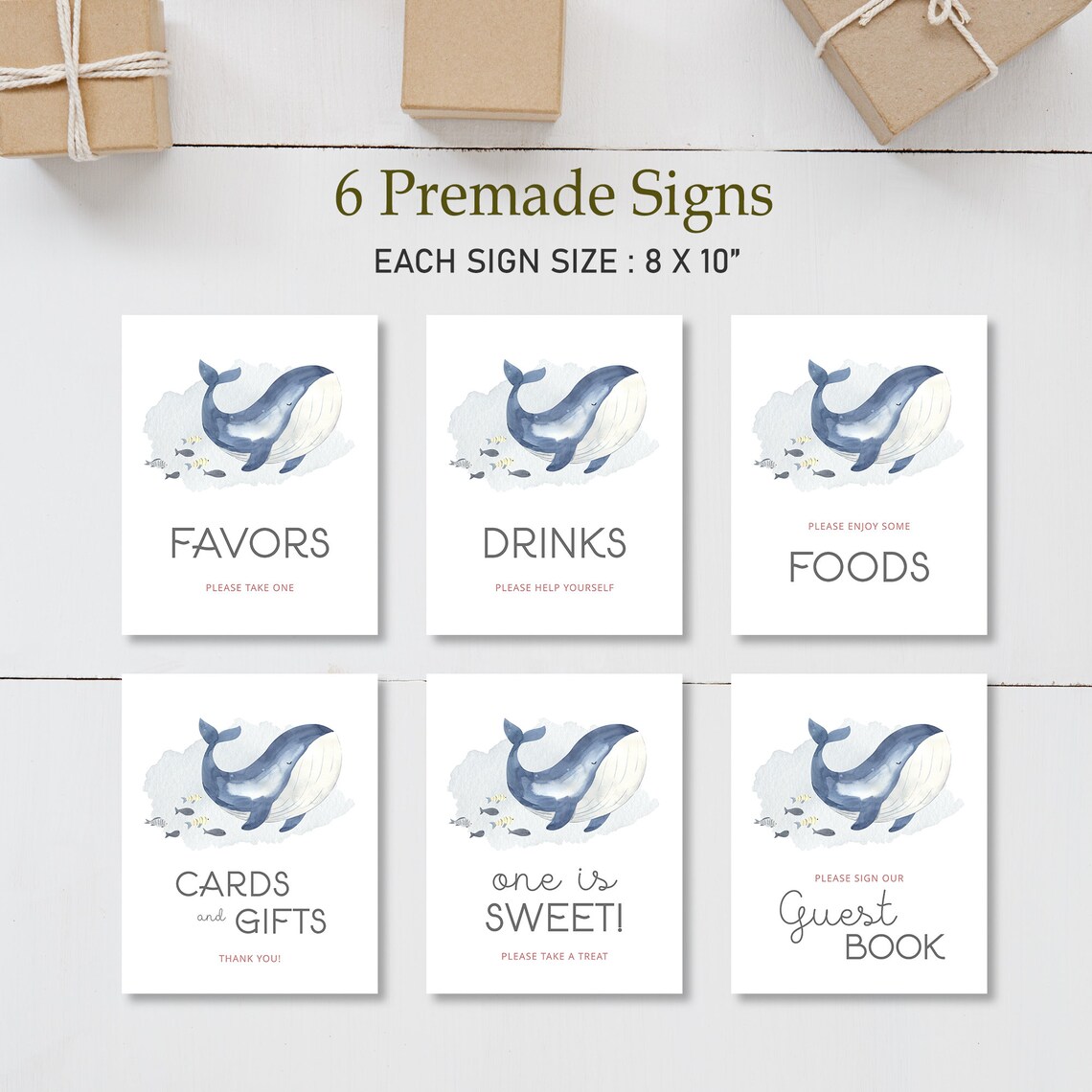 6 Editable Signs Whale Birthday Custom Signs Ocean Table - Etsy