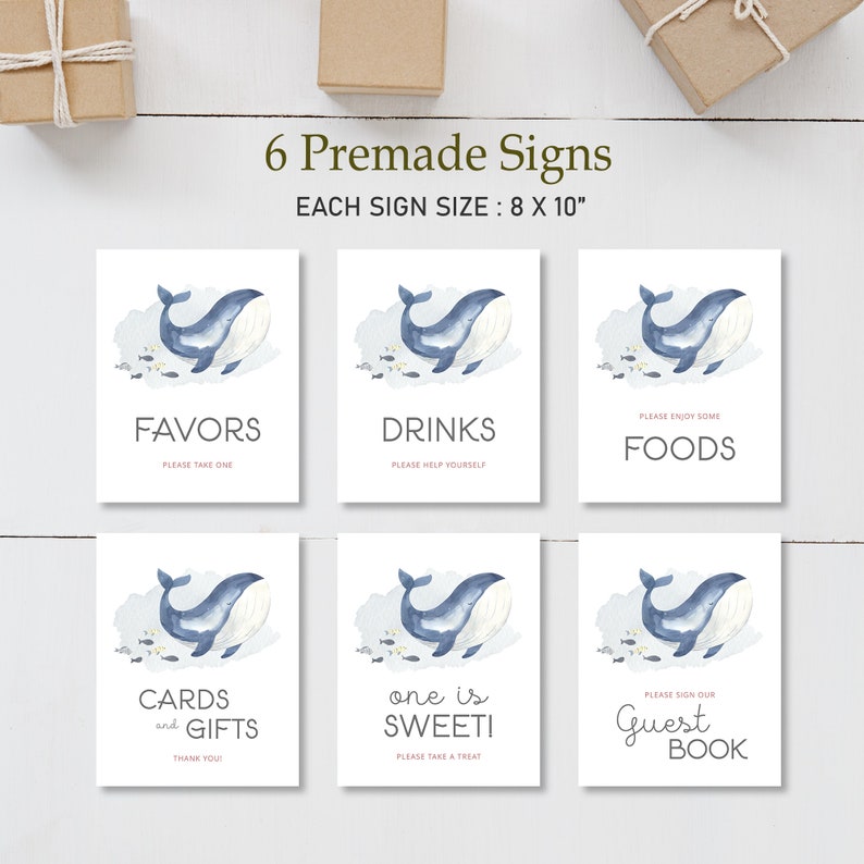 6 Editable Signs Whale Birthday Custom Signs Ocean Table - Etsy