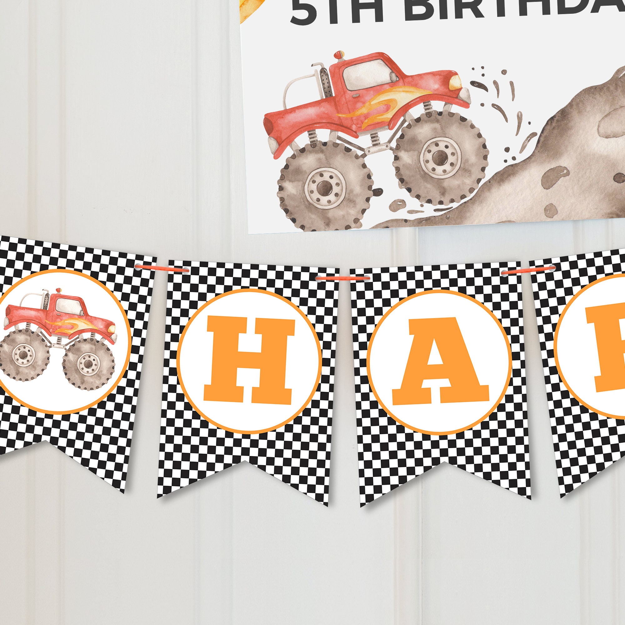 Editable Monster Truck Happy Birthday Banner Truck Party - Etsy