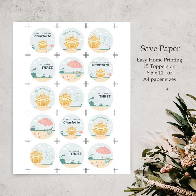 Editable Beach Birthday Cupcake Toppers Summer Birthday - Etsy