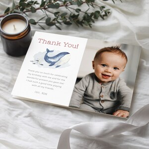 Editable Whale Birthday Thank You Card, Ocean Thank You Note, Under the ...