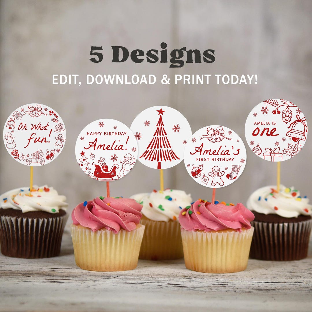 Oh What Fun Birthday Cupcake Toppers : Whimsical, Hand Drawn (instant ...