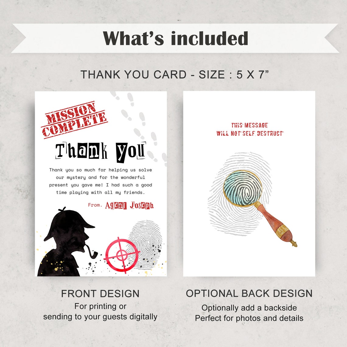 Editable Spy Birthday Thank You Card, Modern Secret Agent Party Thank ...
