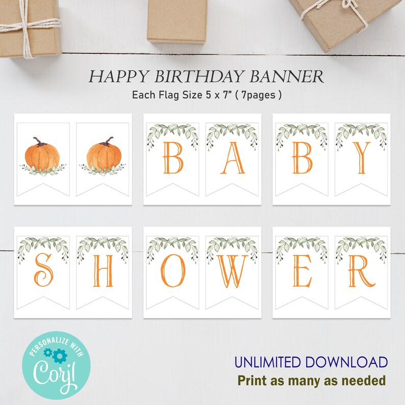Editable Pumpkin Baby Shower Banner Baby Shower Bunting - Etsy