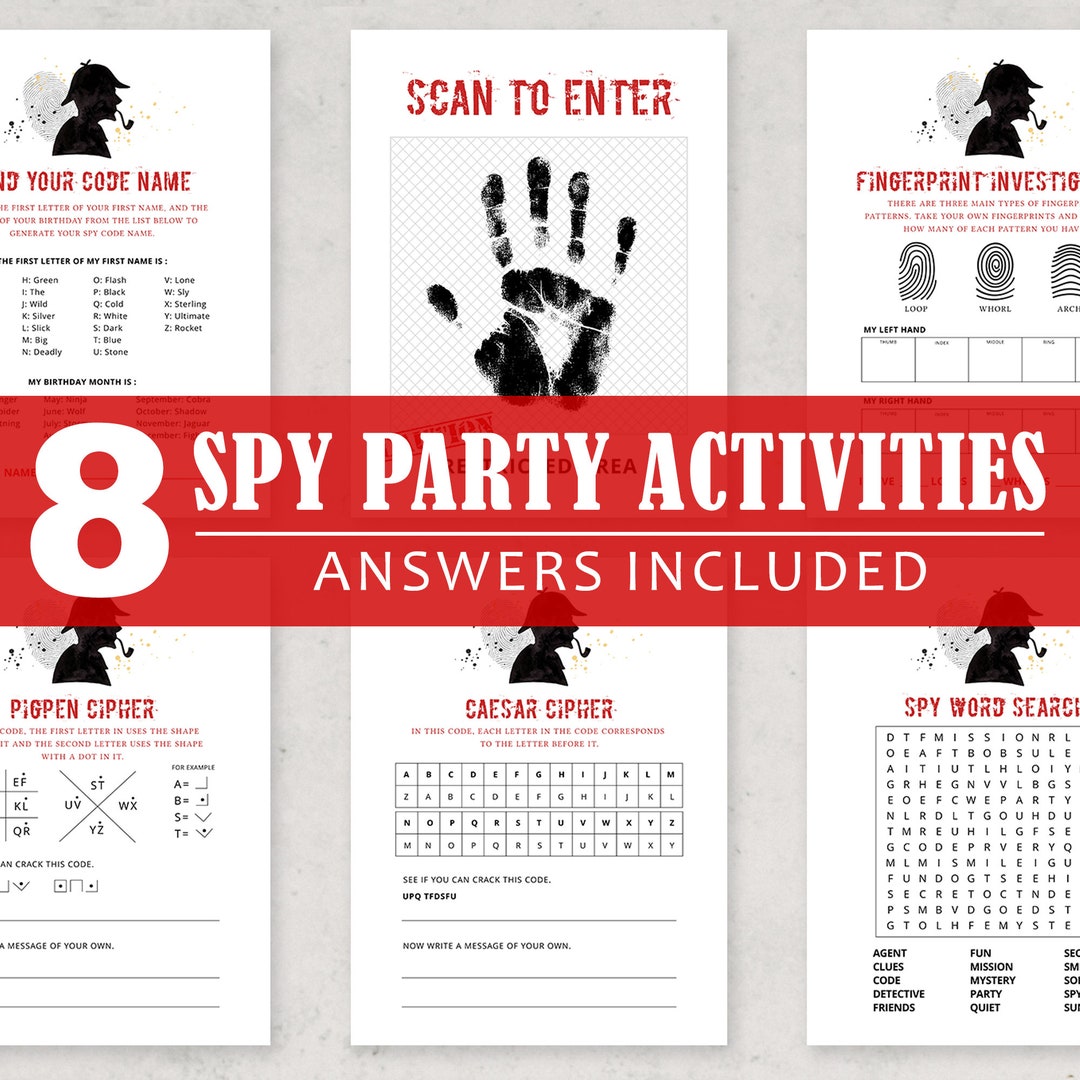 Printable Spy Party Activities, Secret Agent Birthday Games, Detective ...