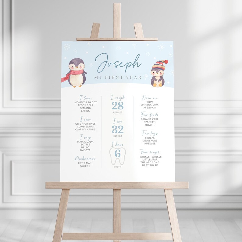 Editable Penguin Birthday Milestone Sign, Winter Birthday Milestone ...