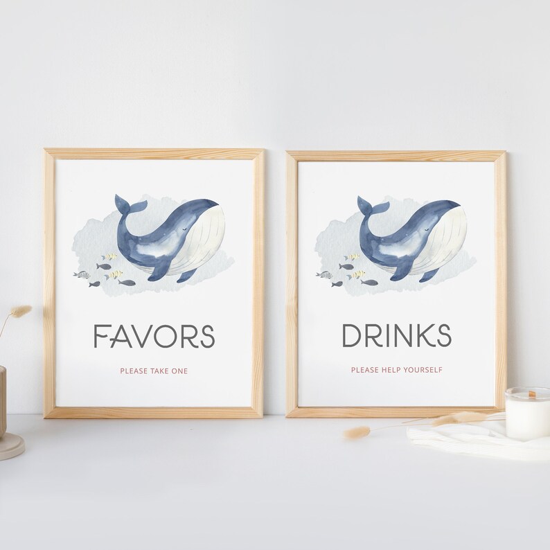 6 Editable Signs Whale Birthday Custom Signs Ocean Table - Etsy