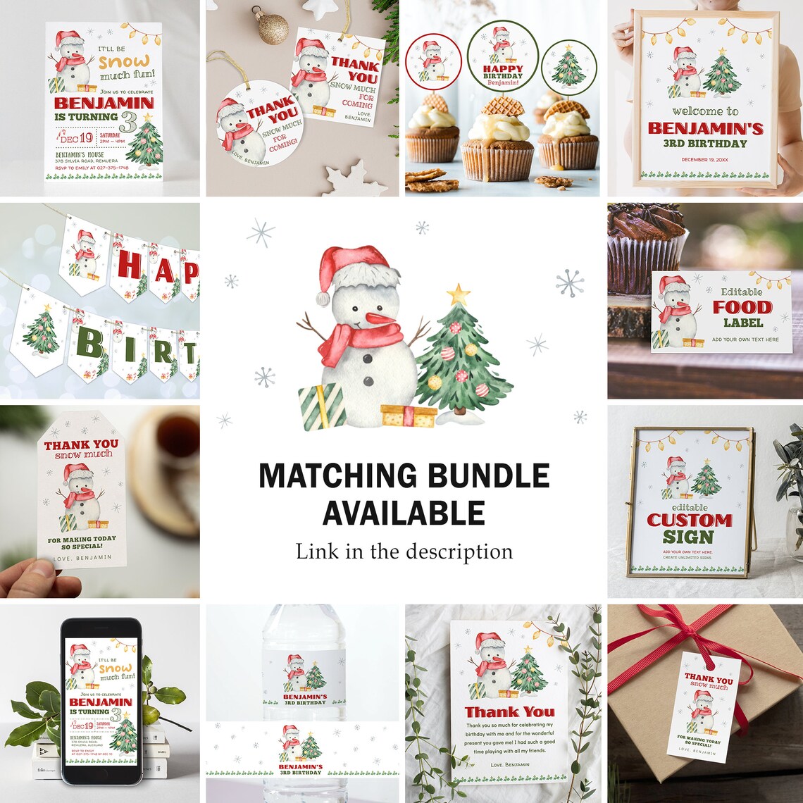 Editable Snowman Thank You Card Christmas Party Thank You - Etsy