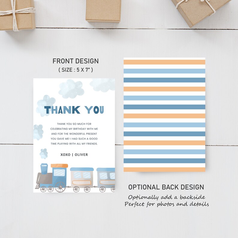 Editable Train Birthday Thank You Card, Choo Choo Train Thank You Note ...