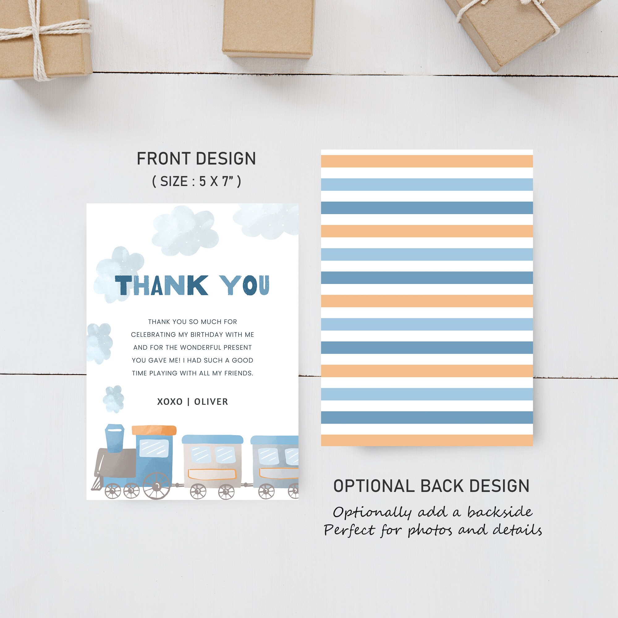 Editable Train Birthday Thank You Card, Choo Choo Train Thank You Note ...